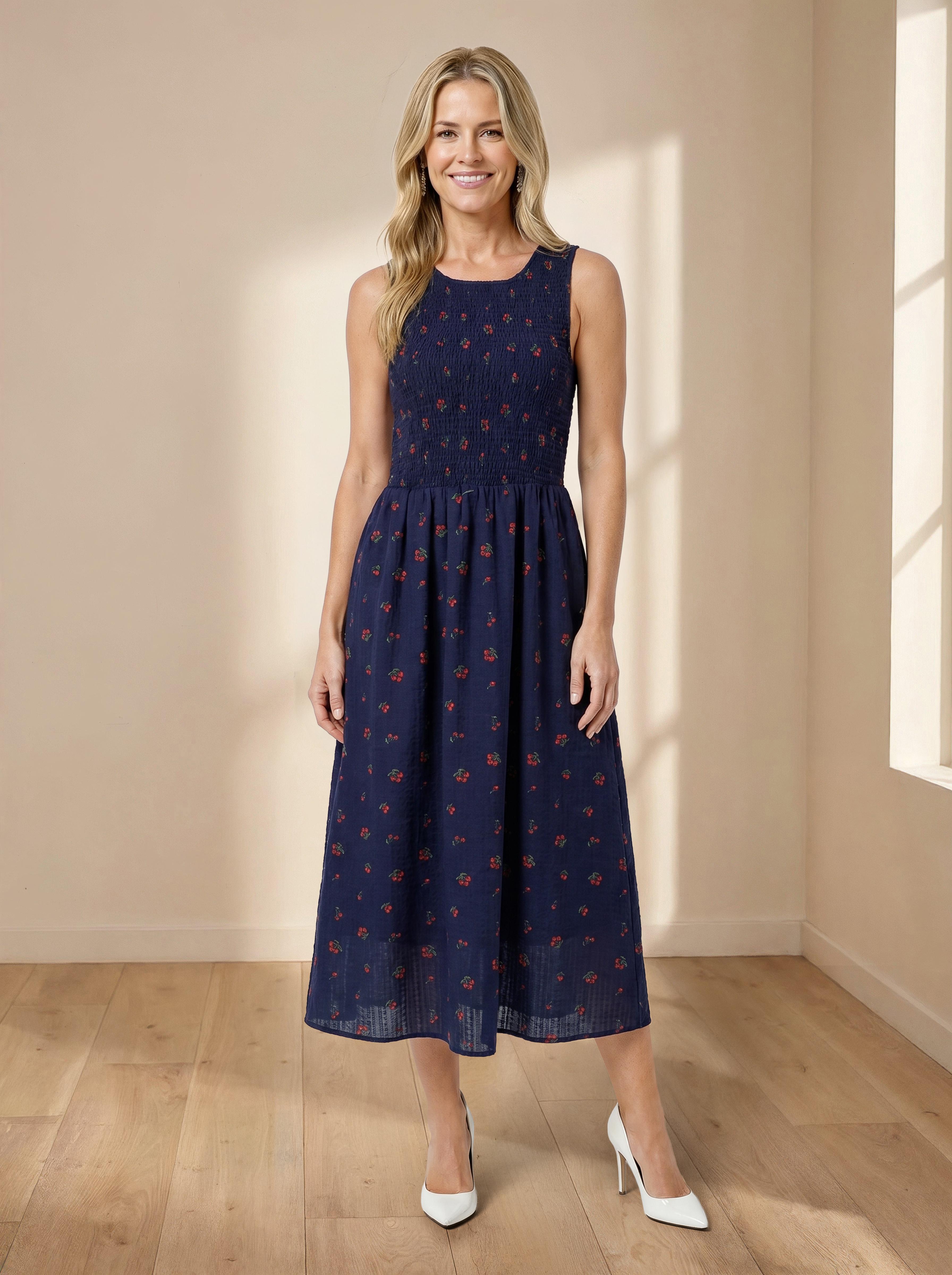 Click here for Womens Draper James Sleeveless Smocked Bubble Cher... prices